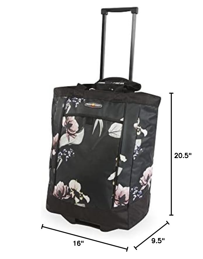 Pacific Coast Signature Large Rolling Shopper Tote, Black Floral