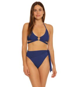 trina turk women's standard olympia ring ribbed halter bikini top-adjustable, tie back, swimwear separates, ink