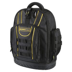 olympia tools tool backpack, moulded waterproof base, padded shoulder straps, breathable padded back for comfort