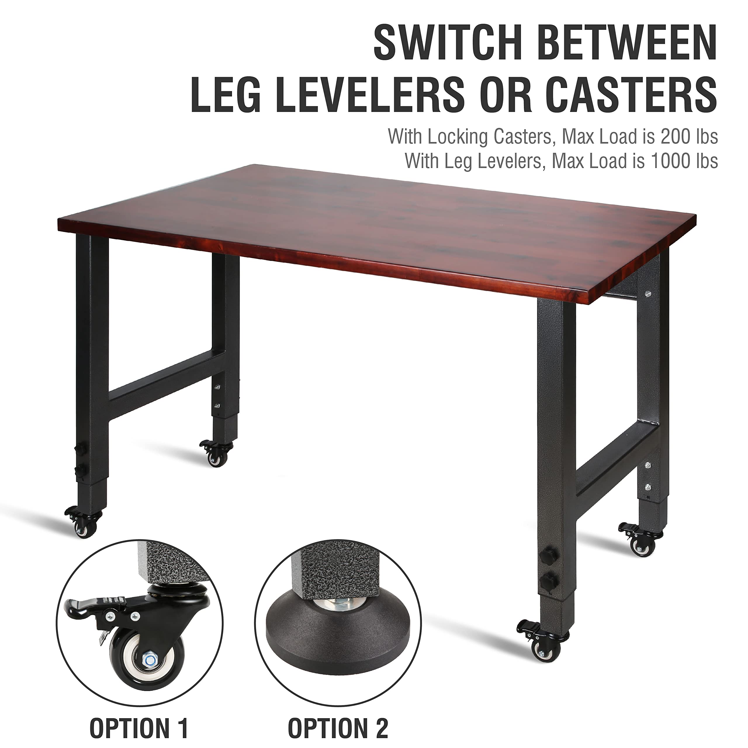 Olympia Tools 48in Adjustable Height Workbench, w/ 14 Levels of Height Adjustment & Heavy Duty Mobile Work Bench for Garage Home Office