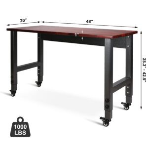 Olympia Tools 48in Adjustable Height Workbench, w/ 14 Levels of Height Adjustment & Heavy Duty Mobile Work Bench for Garage Home Office