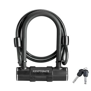 kryptonite bike u-lock with braided steel cable, high security anti-theft bicycle u lock, 12mm shackle and 8mm x4ft length security cable with keys for scooter road mountain bikes,black