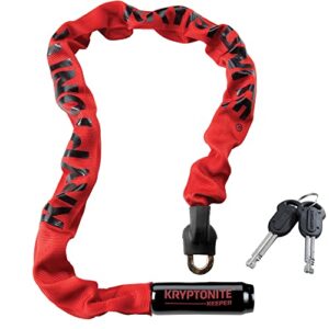 kryptonite keeper 785 bike chain lock, 2.8 feet long heavy duty anti-theft bicycle chain lock with keys for bike, motorcycle, scooter, bicycle, door, gate, fence,red, 32 inch