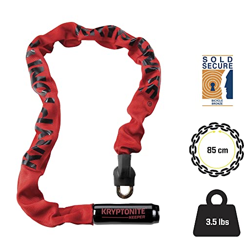 Kryptonite Keeper 785 Bike Chain Lock, 2.8 Feet Long Heavy Duty Anti-Theft Bicycle Chain Lock with Keys for Bike, Motorcycle, Scooter, Bicycle, Door, Gate, Fence,Red, 32 Inch