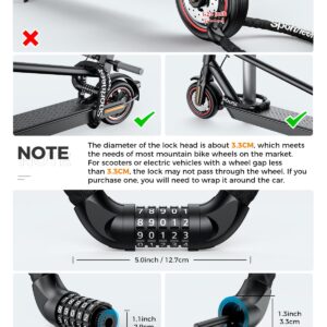 Sportneer Bike Chain Lock Heavy Duty, Bicycle Lock with 5 Digit Combination Heavy Duty Anti Theft Keyless Security Bike Locks for Bicycle, Electric Bike, Scooter, Motorcycle, Door, Gate and Fence