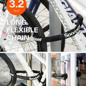 Sportneer Bike Chain Lock Heavy Duty, Bicycle Lock with 5 Digit Combination Heavy Duty Anti Theft Keyless Security Bike Locks for Bicycle, Electric Bike, Scooter, Motorcycle, Door, Gate and Fence