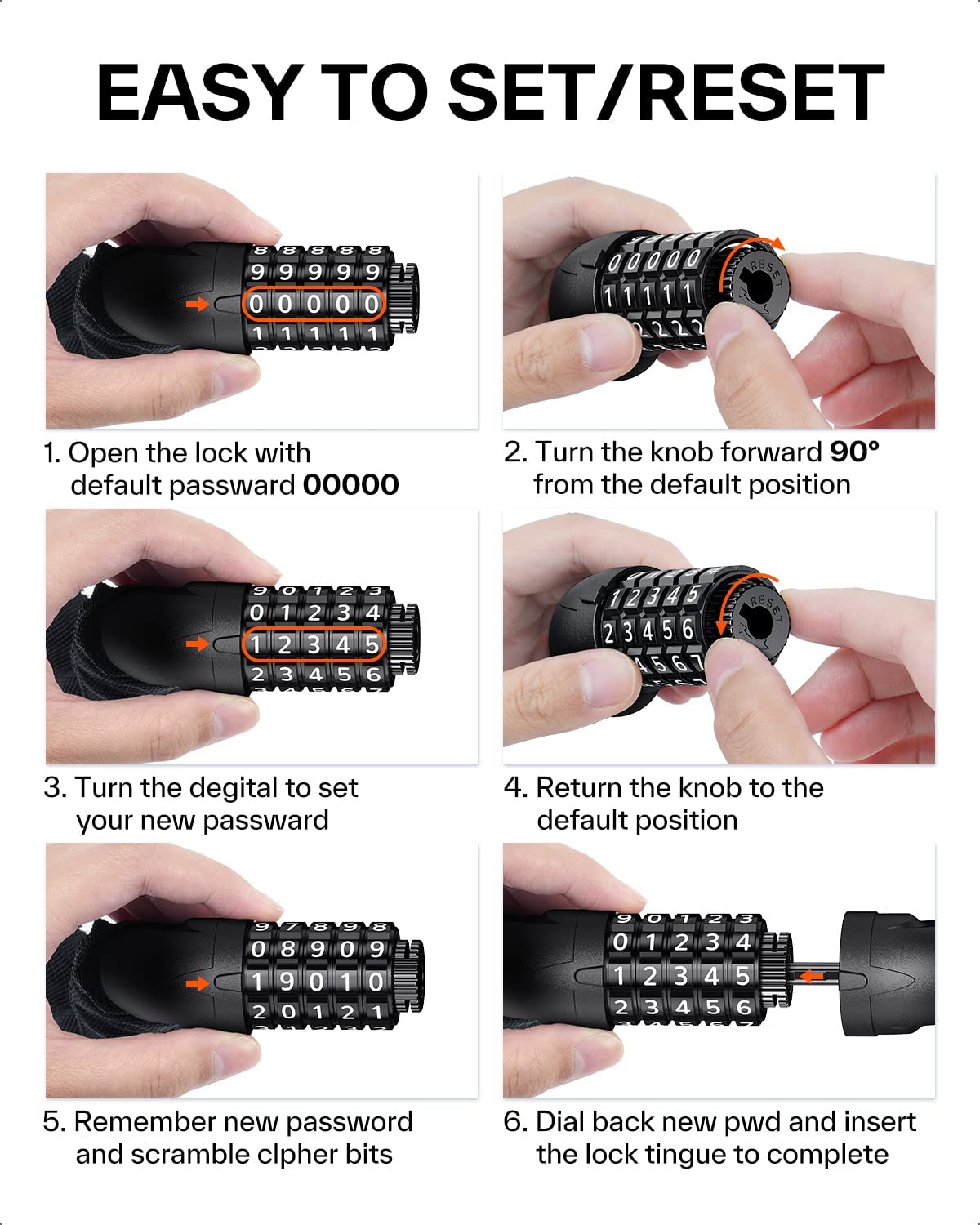 Sportneer Bike Chain Lock Heavy Duty, Bicycle Lock with 5 Digit Combination Heavy Duty Anti Theft Keyless Security Bike Locks for Bicycle, Electric Bike, Scooter, Motorcycle, Door, Gate and Fence