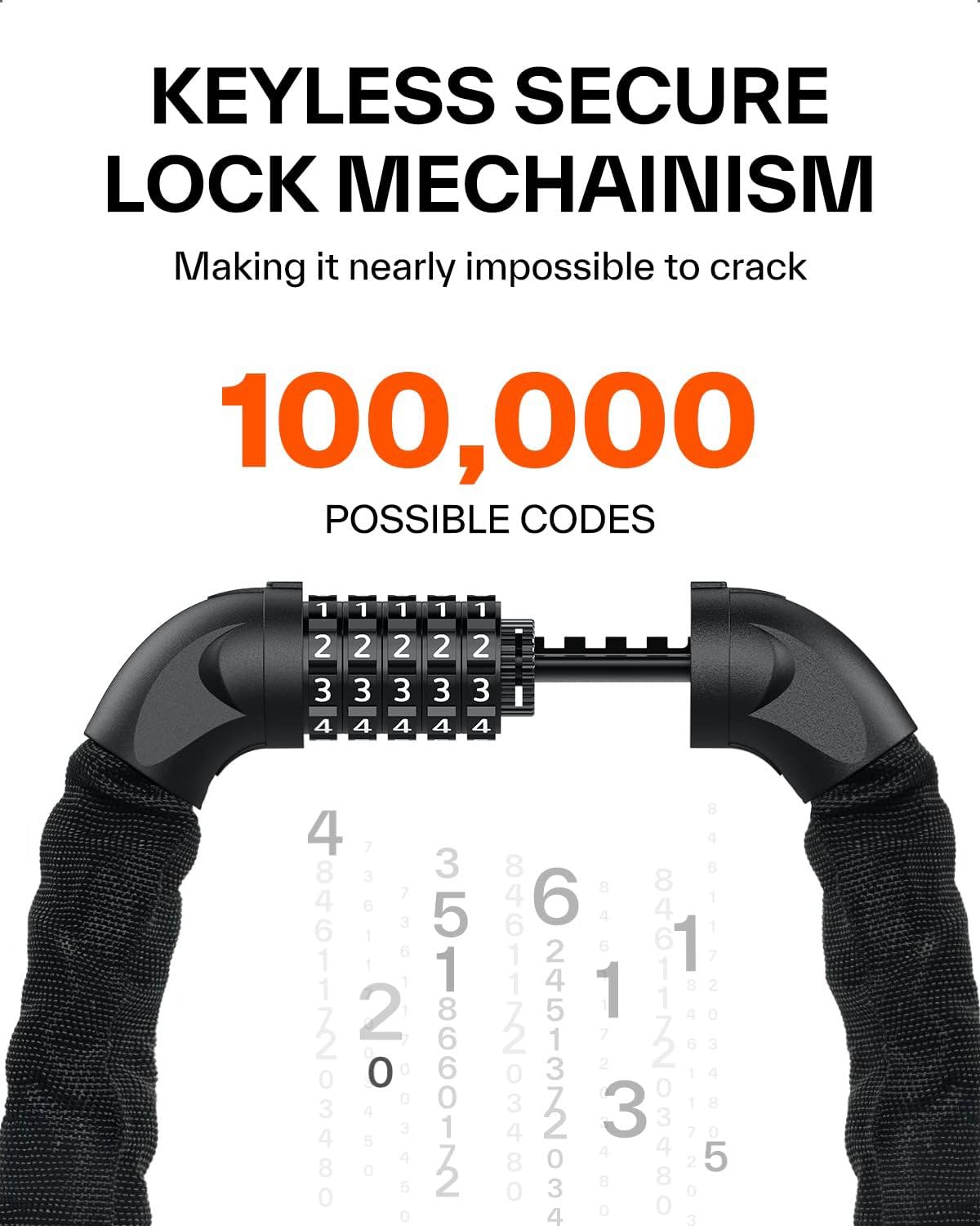 Sportneer Bike Chain Lock Heavy Duty, Bicycle Lock with 5 Digit Combination Heavy Duty Anti Theft Keyless Security Bike Locks for Bicycle, Electric Bike, Scooter, Motorcycle, Door, Gate and Fence