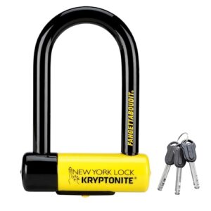 kryptonite new york fahgettaboutit mini bike u-lock, heavy duty anti-theft bicycle u lock, 18mm shackle with keys, ultimate security lock for bicycles e-bikes scooters,black