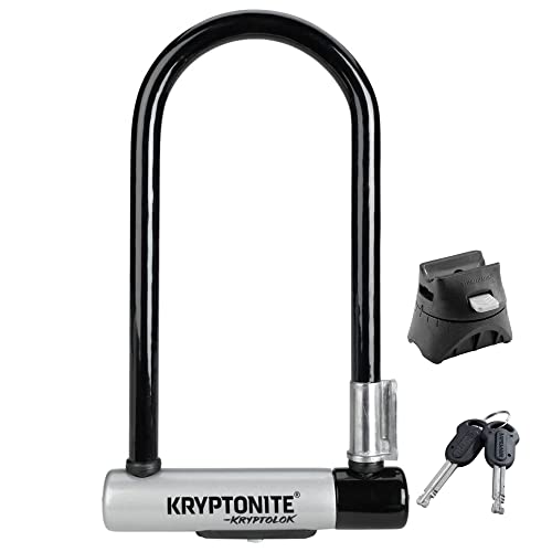 Kryptonite Kryptolok Standard Bike U-Lock, Heavy Duty Anti-Theft Bicycle U Lock, 12.7mm Shackle with Mounting Bracket and Keys, High Security Lock for Bicycles Scooters,Black