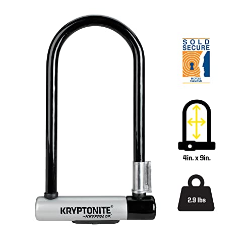 Kryptonite Kryptolok Standard Bike U-Lock, Heavy Duty Anti-Theft Bicycle U Lock, 12.7mm Shackle with Mounting Bracket and Keys, High Security Lock for Bicycles Scooters,Black