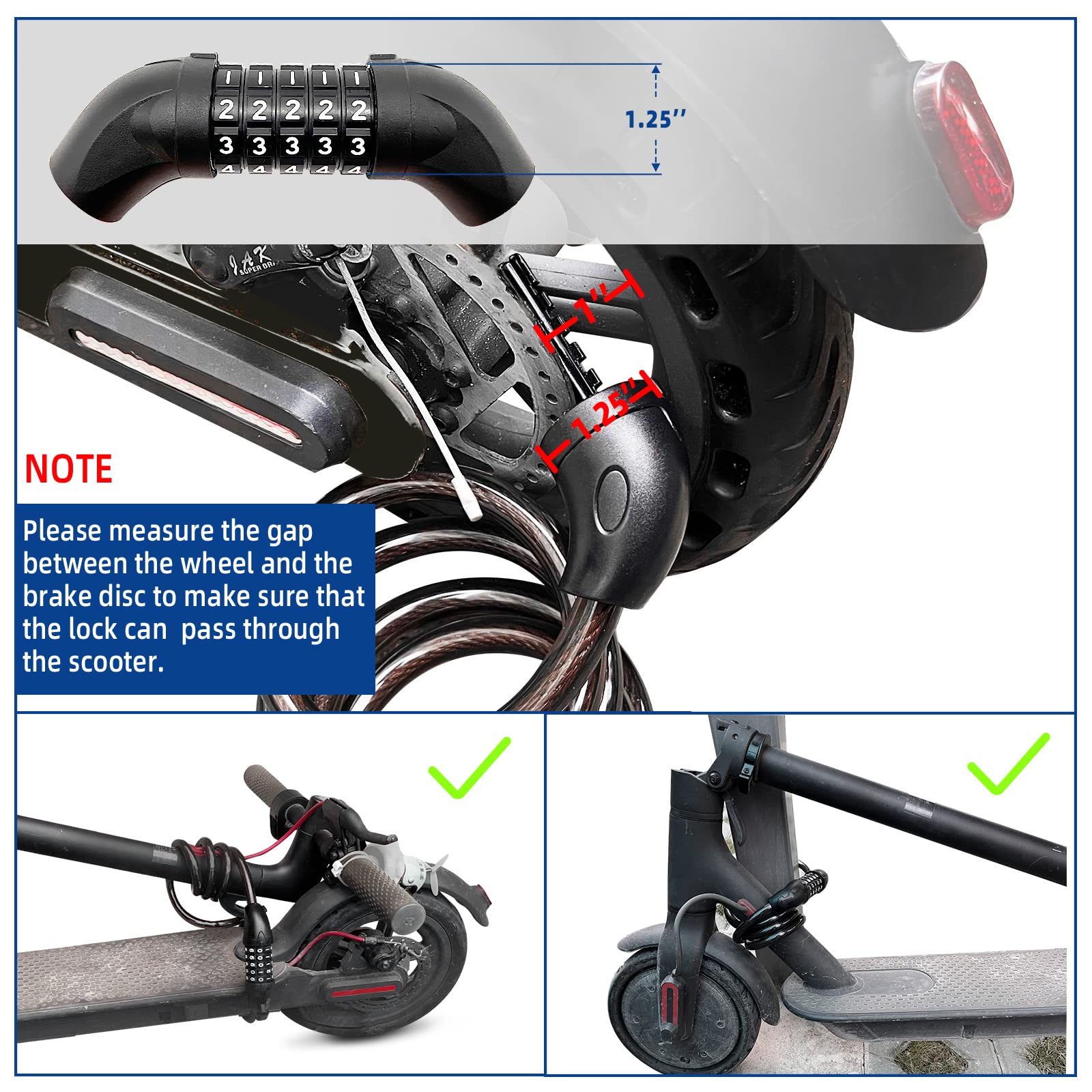 NDakter Bike Lock, 4 Feet Cable, High Security 5 Digit Resettable Combination Coiling Bicycle/Scooter Lock, Heavy Duty Anti Theft Cable Locks with Mounting Bracket, 1/2 Inch Diameter