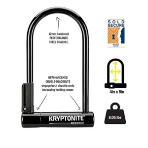 Kryptonite Keeper Bike U-Lock Standard with Braided Steel Cable, Heavy Duty Anti-Theft Bicycle U Lock, 12mm Shackle and 10mm x4ft Length Security Cable with Mounting Bracket and Keys,Black