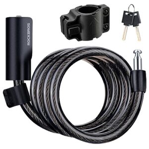 rockrbos bike cable lock with key, abs lock shell, 2 keys & 1 mount bracket, cable lock for bicycle/scooter/gate