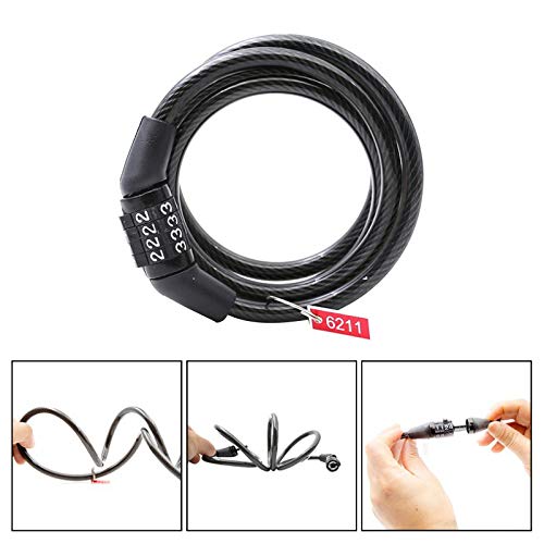 aostirmotor Bike Lock Cable, 4-Digit Bicycle Combination Lock Universal Cable Lock, Anti-Theft Steel Wire Combination Lock 4FT Long, 1/3 Inch Diameter, Black