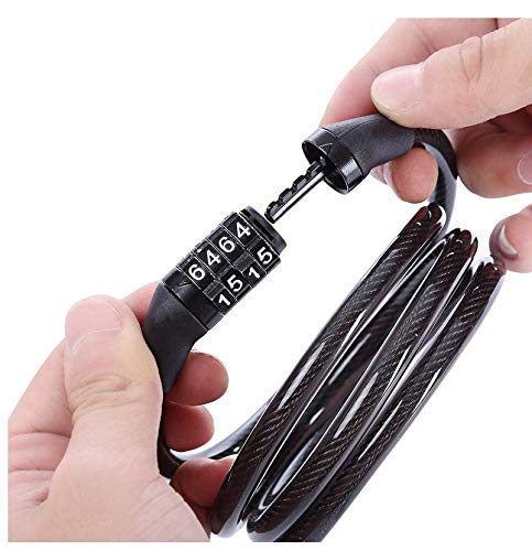 aostirmotor Bike Lock Cable, 4-Digit Bicycle Combination Lock Universal Cable Lock, Anti-Theft Steel Wire Combination Lock 4FT Long, 1/3 Inch Diameter, Black