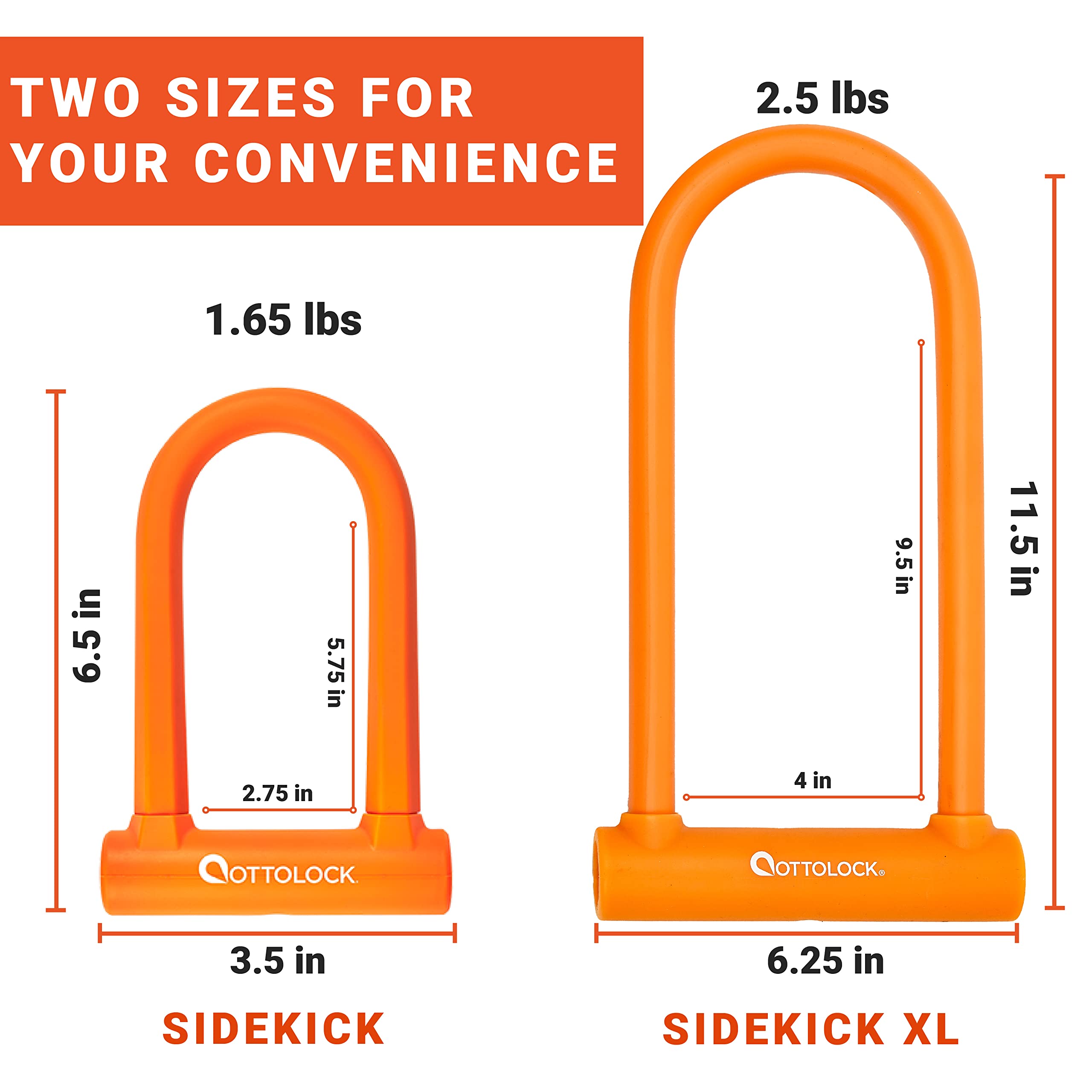 OTTOLOCK Sidekick Compact U-Lock | Lightweight Silicone-Coated Bike Lock (Orange)