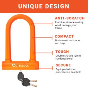 OTTOLOCK Sidekick Compact U-Lock | Lightweight Silicone-Coated Bike Lock (Orange)