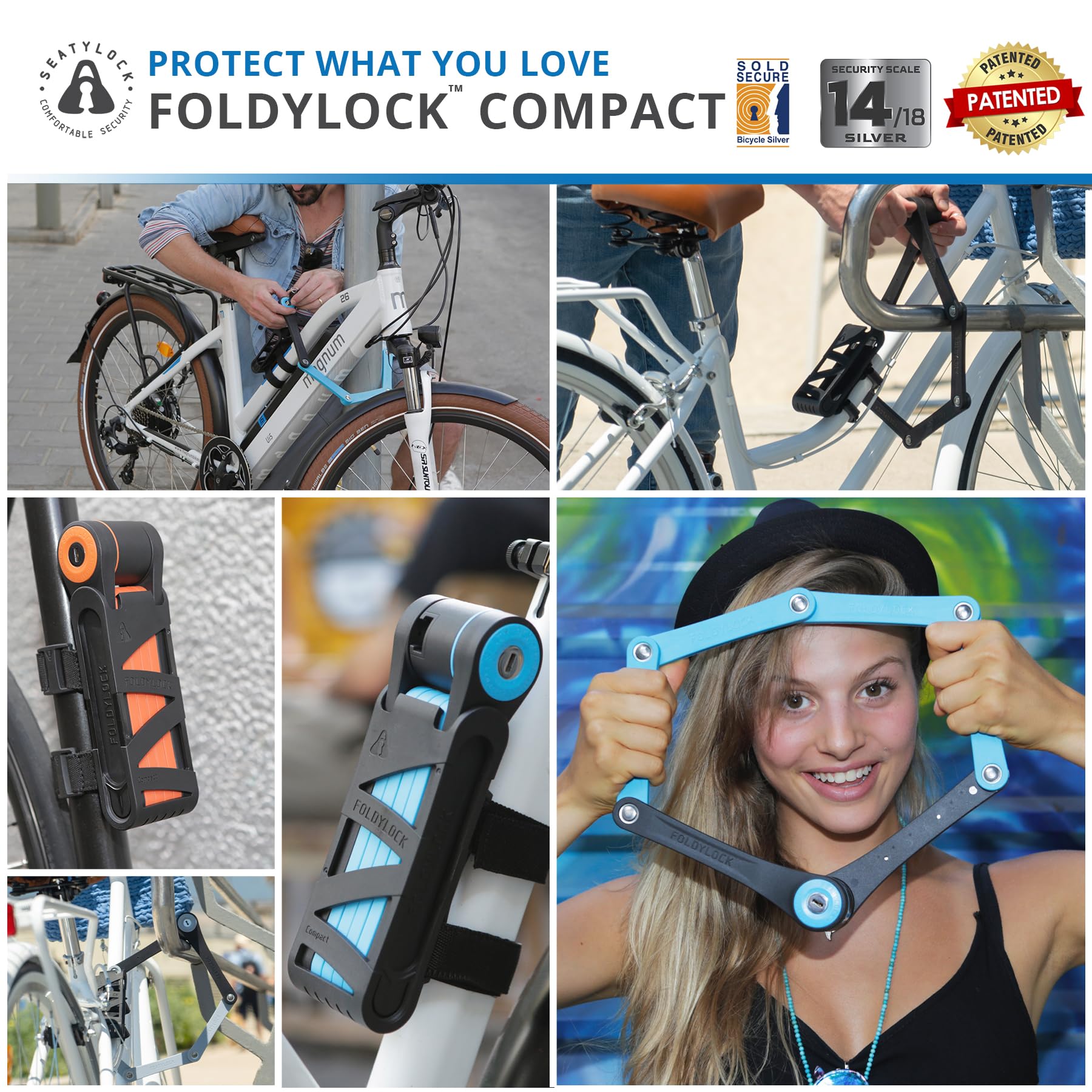 FoldyLock Compact Folding Bike Lock - Award Winning Patented Lightweight High Security Bicycle Lock - Heavy Duty Anti Theft Smart Secure Guard with Key and Case for Bikes or Scooter - 85 cm