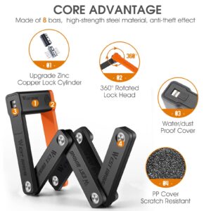 ANGGOER Compact Folding Bike Lock with 3 Keys, 2.06 Ft Anti Theft Security Bicycle Locks, Super Strong Bicycle Security Chain Lock with Bracket for Electric Bikes/Scooters