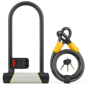 sunya bike lock heavy duty anti theft, bicycle lock with 3 keys high security, bike u lock 180x320mm + 4.9 foot cable. fit for road mountain folding scooter motor bike