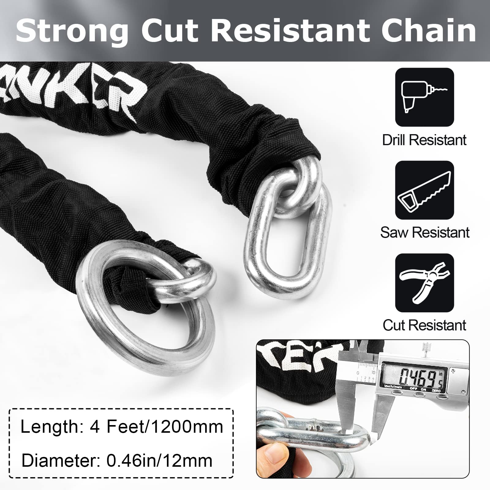 Titanker Motorcycle Chain Lock with U Lock, 4 Feet Heavy Duty Bike Chain Locks with 2 Keys, 12mm Thick Chain with 14mm Thick U Lock Anti-Theft Bike Lock for Bicycles, Motorbikes, Mopeds, Scooters