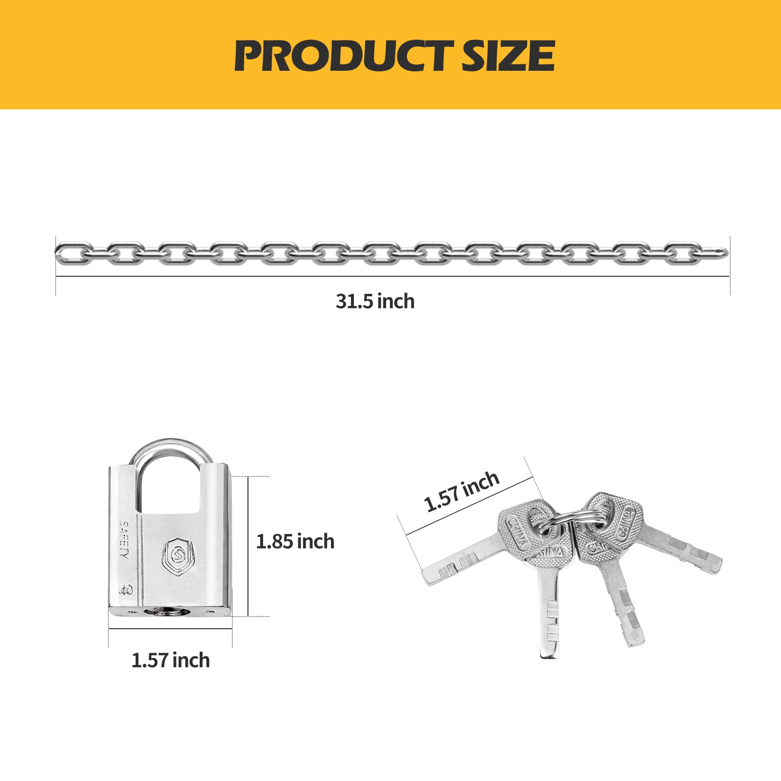 Bike Chain Lock, Cannot Be Cut with Bolt Cutters Or Hand Tools, Premium Case-Hardened Security Chain for Motorcycles, Bike, Generator, Gates,Outdoor Furniture