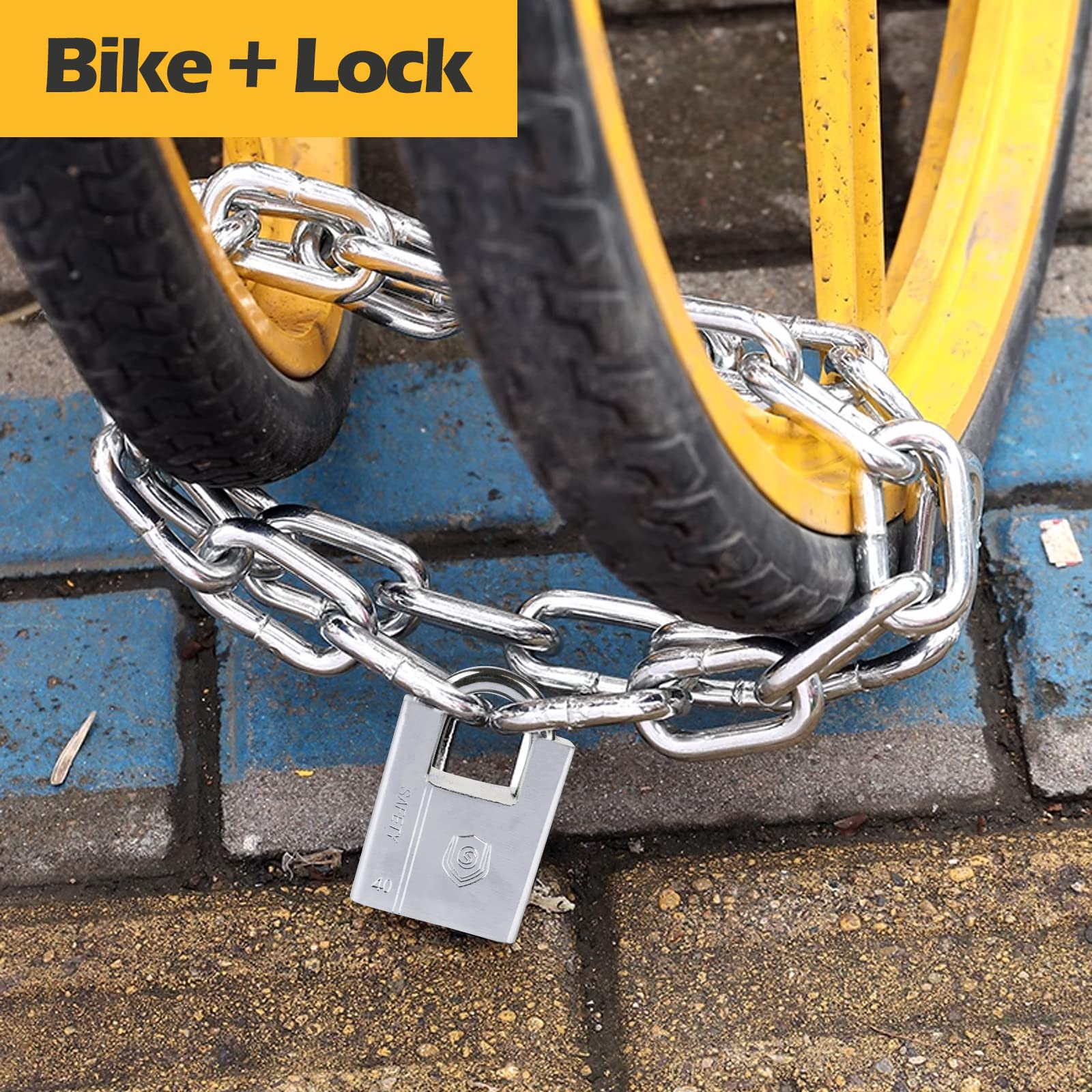 Bike Chain Lock, Cannot Be Cut with Bolt Cutters Or Hand Tools, Premium Case-Hardened Security Chain for Motorcycles, Bike, Generator, Gates,Outdoor Furniture