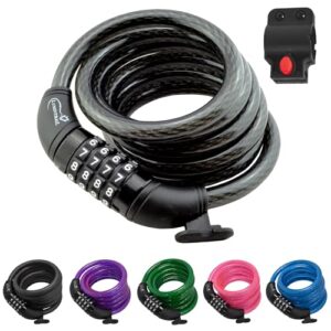 lumintrail bike lock, combination lock - 4ft heavy duty anti theft bike cable lock with mounting bracket (black, 1 pack)