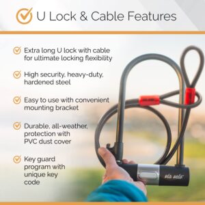 Via Velo 2 Electric Bike Bike Lock Set | Same Key System 4 Keyed Alike keys, Heavy-Duty Hard Steel | 33.5" Folding Lock | 11" Bicycle ULock | 6' Cable | for Electric Bike Fat Tire Scooter Folding Bike