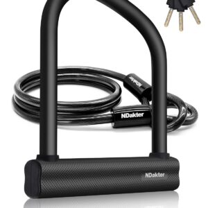 NDakter Bike U Lock, Heavy Duty Anti Theft Bicycle Locks Cable for Ebike, 18mm Shackle, 6FT Length High Security Cable with 3 Keys for Electric Scooter, Motorcycle, Bicycles,Outdoor Equipment