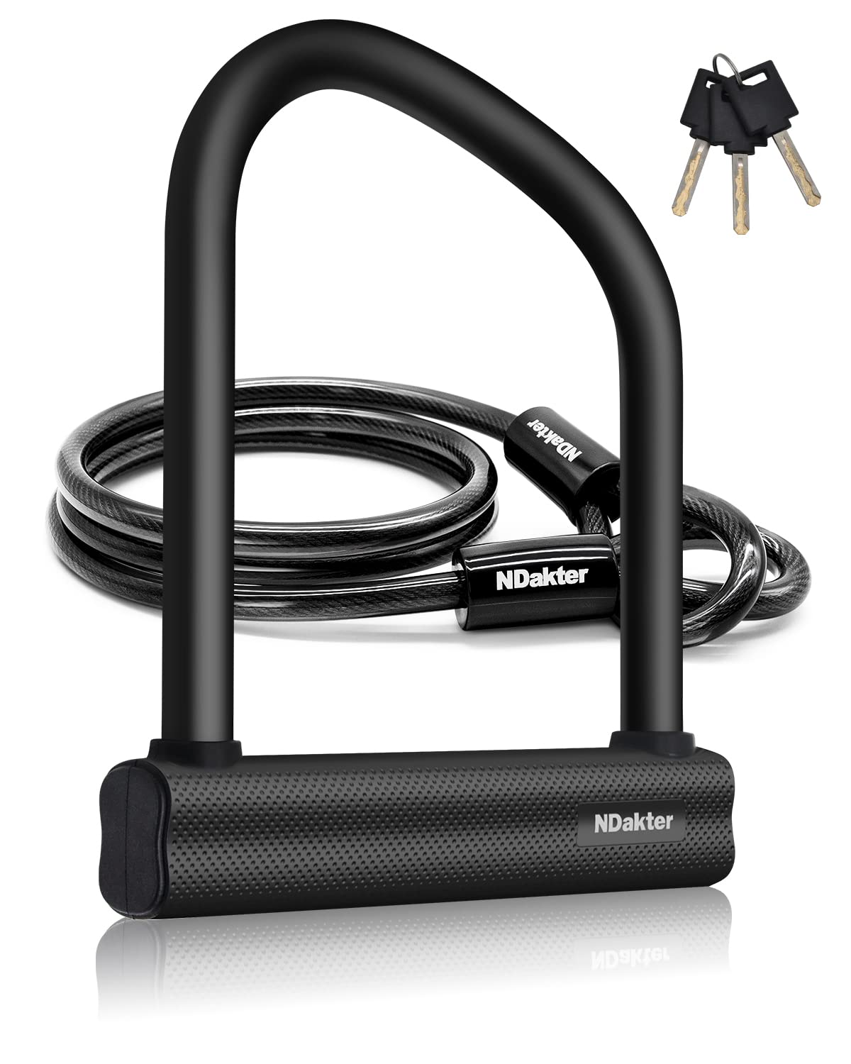 NDakter Bike U Lock, Heavy Duty Anti Theft Bicycle Locks Cable for Ebike, 18mm Shackle, 6FT Length High Security Cable with 3 Keys for Electric Scooter, Motorcycle, Bicycles,Outdoor Equipment