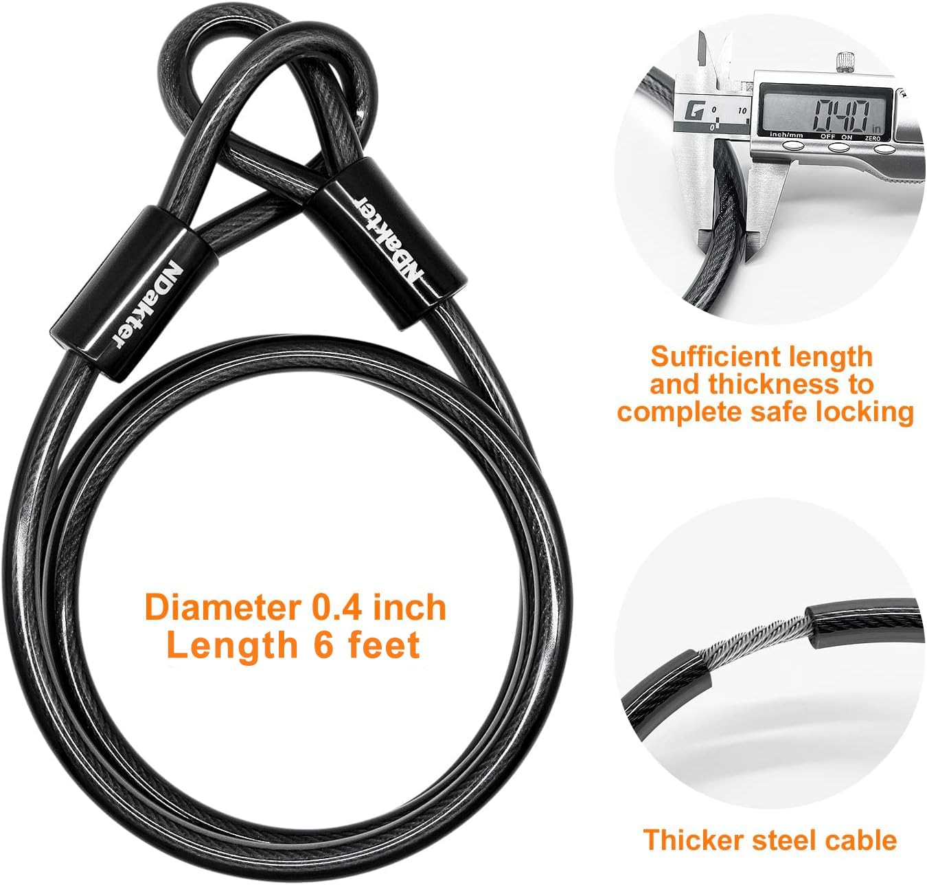 NDakter Bike U Lock, Heavy Duty Anti Theft Bicycle Locks Cable for Ebike, 18mm Shackle, 6FT Length High Security Cable with 3 Keys for Electric Scooter, Motorcycle, Bicycles,Outdoor Equipment