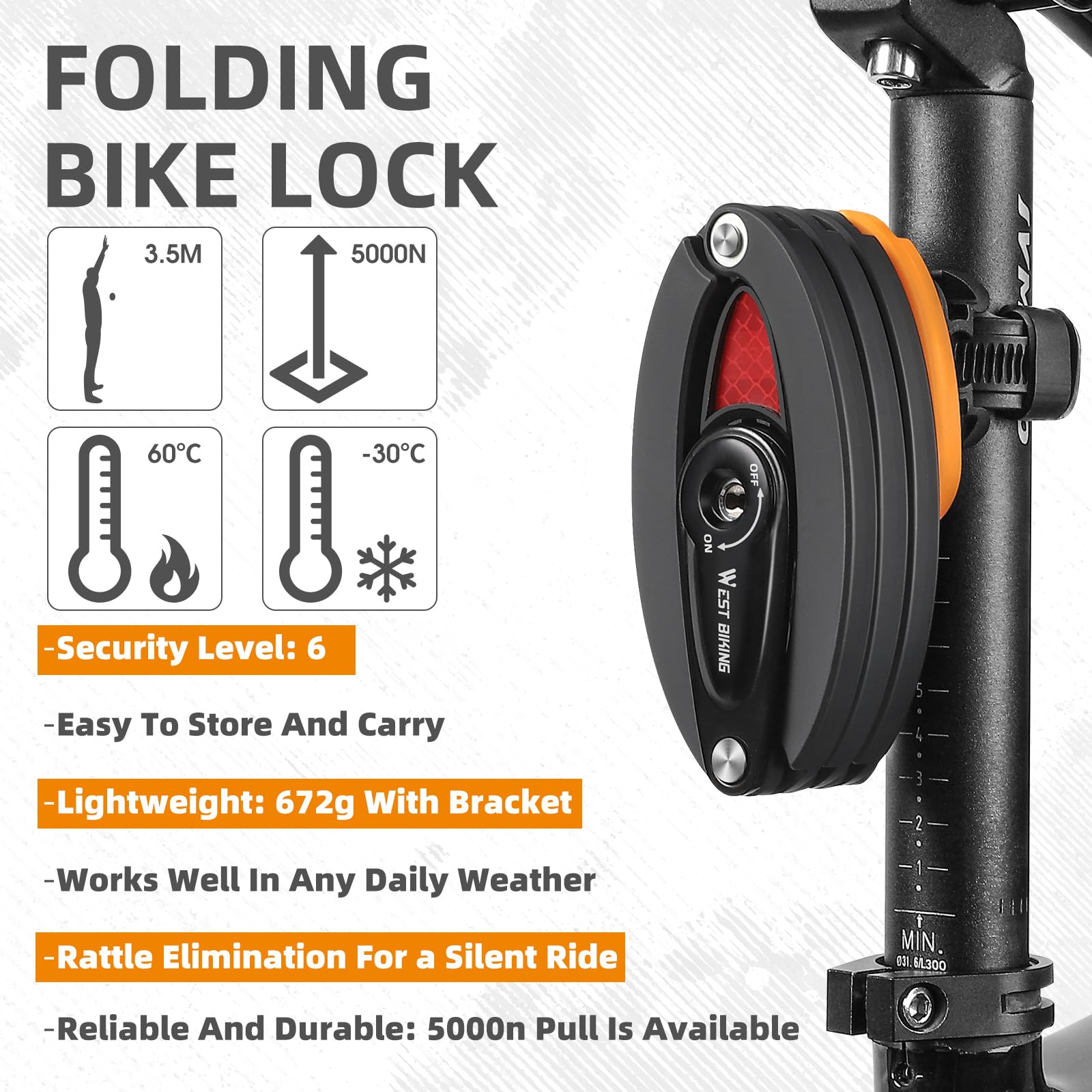 CHIMONA Folding Bike Lock with 3 Keys, Heavy Duty Anti Theft Bicycle Lock with Reflective Holder, 2.8FT Long Security Bike Chain Lock for Bikes, scooter, ebike, stroller or outside device