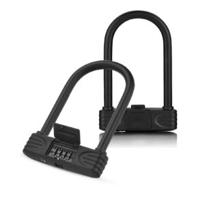 bicycle lock, u shape 4 bit combination lock, high security made of alloy with password cover to prevent accidental changes. suitable for most bicycles and e-scooter locks