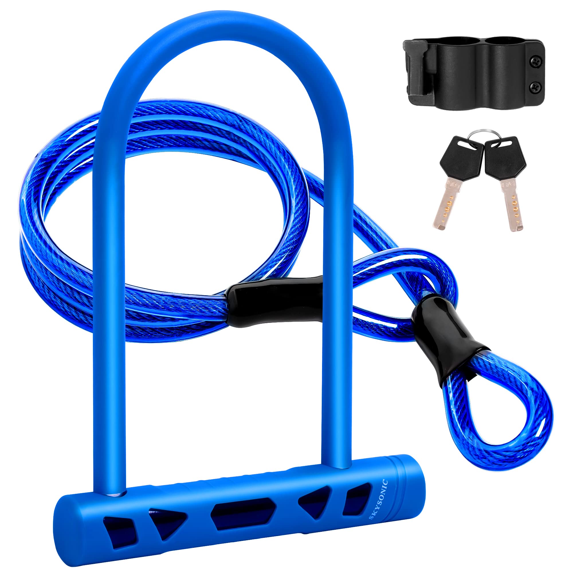 SKYSONIC Bike Lock Heavy Duty Bike U Lock with Cable 14mm Shackle and 12mm x1.5m Cable and Sturdy Mounting Bracket for Mountain Bike Fold Bike Road Bike（Navy Blue）