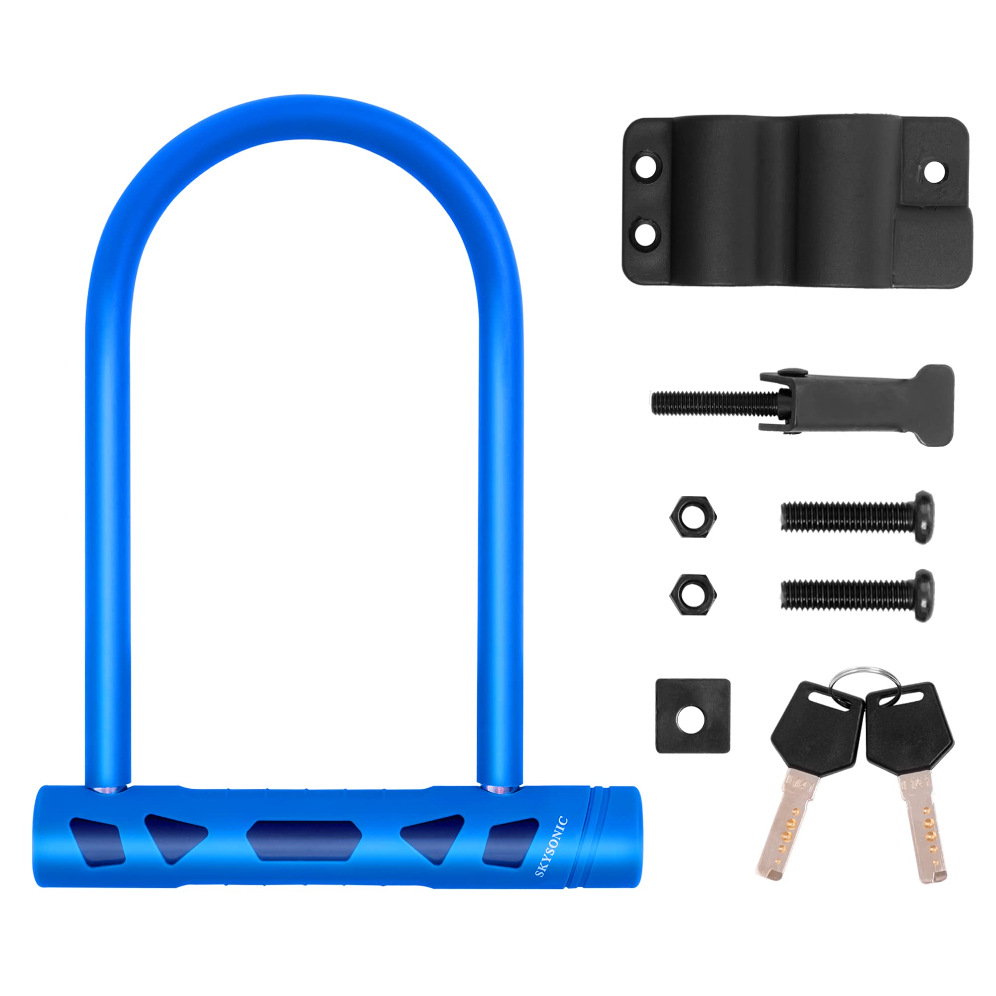 SKYSONIC Bike Lock Heavy Duty Bike U Lock with Cable 14mm Shackle and 12mm x1.5m Cable and Sturdy Mounting Bracket for Mountain Bike Fold Bike Road Bike（Navy Blue）