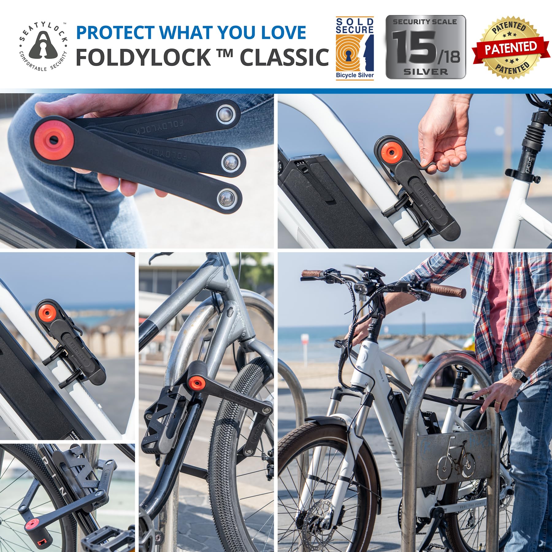 FoldyLock Classic Folding Bike Lock - Patented Sleek High Security Bicycle Lock - Heavy Duty Anti Theft Smart Secure Guard with Keys and Frame Mount for Electric e-Bikes and City Bikes - 95cm