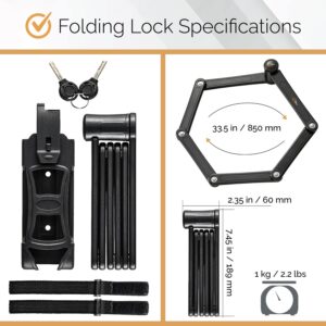 Via Velo 4-in-1 Bike Lock Set, Heavy-Duty Steel Folding Lock, 11" Bicycle U-Lock, 6' Cable, for Electric Bikes and Scooters