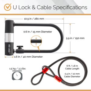 Via Velo 4-in-1 Bike Lock Set, Heavy-Duty Steel Folding Lock, 11" Bicycle U-Lock, 6' Cable, for Electric Bikes and Scooters