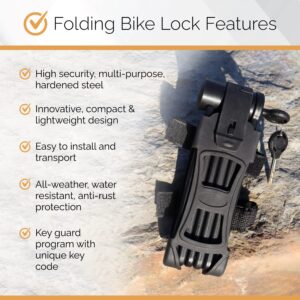 Via Velo 4-in-1 Bike Lock Set, Heavy-Duty Steel Folding Lock, 11" Bicycle U-Lock, 6' Cable, for Electric Bikes and Scooters