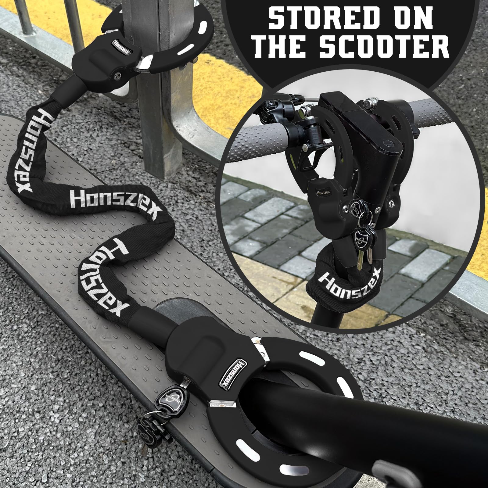 Honszex Scooter Lock, Bike Locks High Security with Key, 36.22inch Heavy Duty Bike Lock Chain, Accessories for e-Bikes & e-Scooters, Lock for Bicycle, E-Bike, Electric Scooter