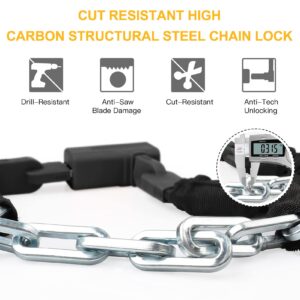 INTEKIN Bike Chain Lock 3FT 8mm Thick Steel Chain Heavy Duty Bike Lock Anti-Theft Bicycle Chain Lock with 3 Keys for E-Bike, Motorcycle, Gate, Fence