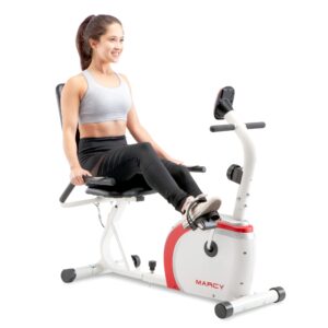 marcy recumbent exercise bike with magnetic resistance and pulse sensor ns-908r white 30.50 x 11.50 x 21.50 inches