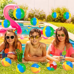 Hungdao 36 Pcs Mini Beach Ball Decoration Rainbow Small Beach Ball with Hanging Rope and Hooks Inflatable Pool Ball Blow up Sport Ball Toy for Water Games Summer Hawaiian Party Ornament