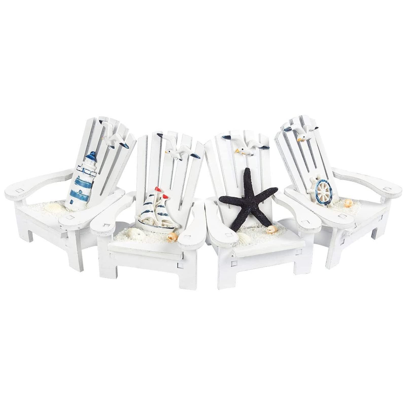 Juvale Set of 4 Mini Beach Chair for Bathroom, Nautical Home Decor, Ocean Decorations (4 in)