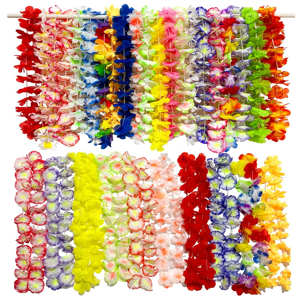 Miyumati 50Pcs Hawaiian Leis for Luau Party Bulk, Luau Leis Lays Necklace Hawaiian Party Supplies for Adults and Kids, Hawaiian Flower Leis for Tropical/Pool/Beach Themed Party