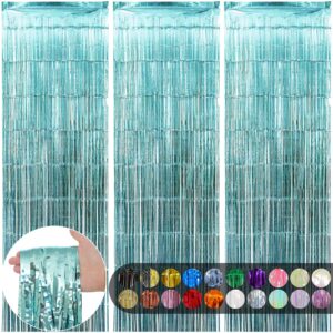 rubfac 3pcs 3.3x8.2 feet ocean blue fringe backdrop curtains,tinsel streamers summer beach party decorations,fringe backdrop for beach theme party decor