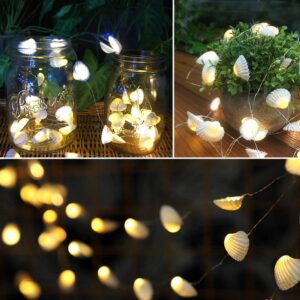 HDNICEZM Beach Seashell Decorative String Lights 14.1Ft 40 Warm White LED Waterproof Battery Operated Ocean String Lights for Bedroom Wedding Holiday Party Garden Indoor Outdoor Decorations