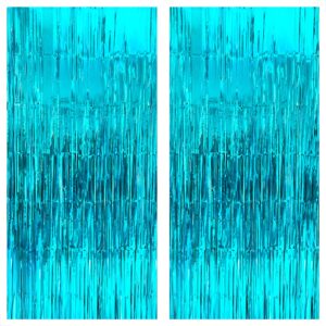 katchon, xtralarge blue foil fringe curtain - 3.2x8 feet, pack of 2 | blue water streamer backdrop for beach party decorations | under the sea party decorations | blue summer decorations for party